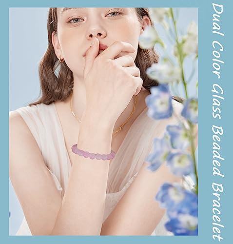 FINZOR 24Pcs 8mm Beaded Stretch Bracelet Handmade Round Glass Bracelet for Women Multicolor Matte Beads Elastic Bracelet Shining Beads Wristband Valentines Jewelry