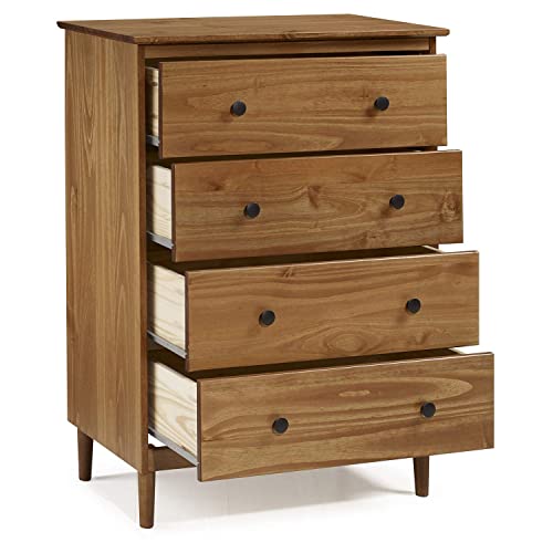 Walker Edison Tall Wood Storage Closet 4 Drawer Dresser for Bedroom Caramel Brown Organizer