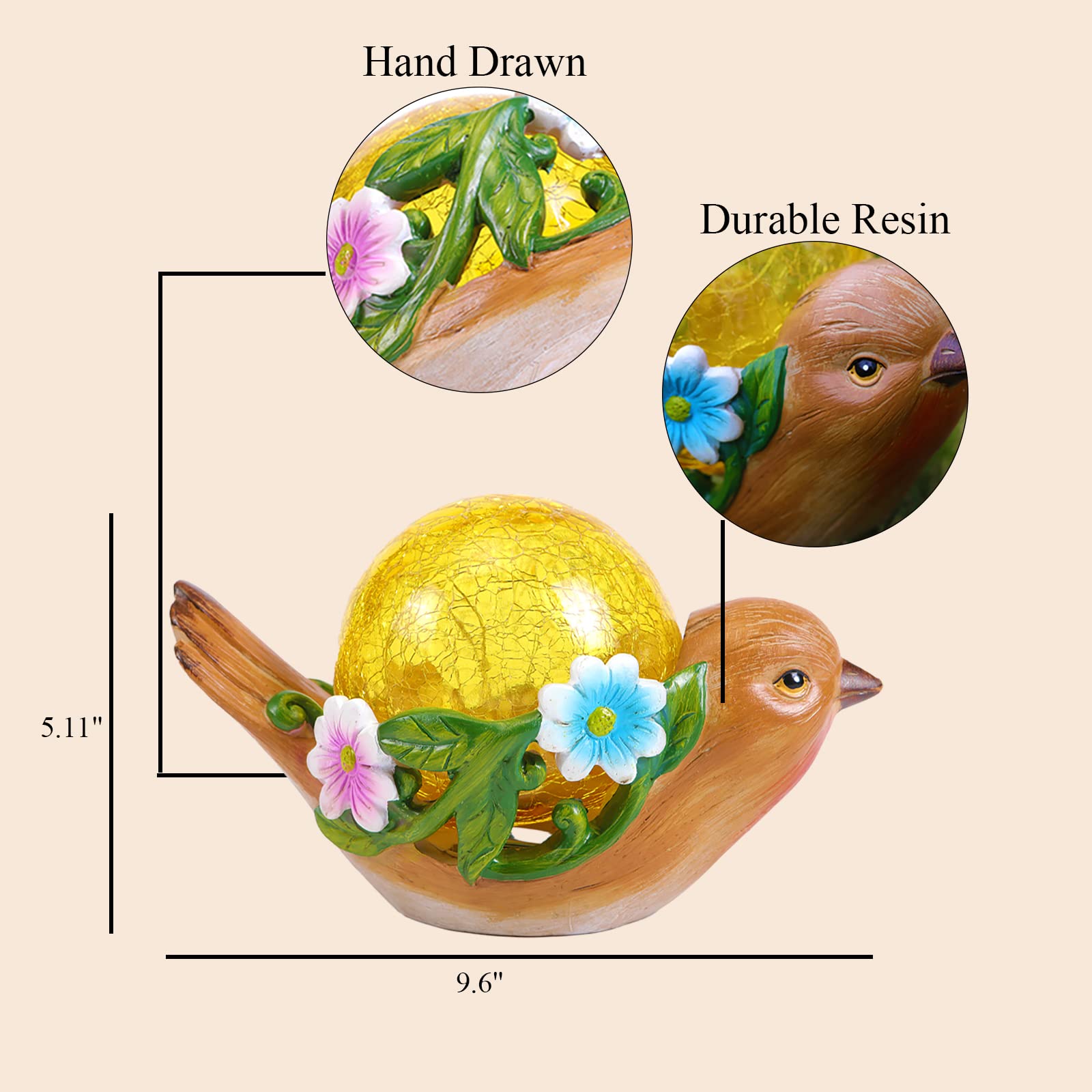 CTgift Garden Bird atue, Garden Bird Sculptures with Solar LED Lights for Artiic Deration of Outdoor Sidewalks, Patios, and Lawns