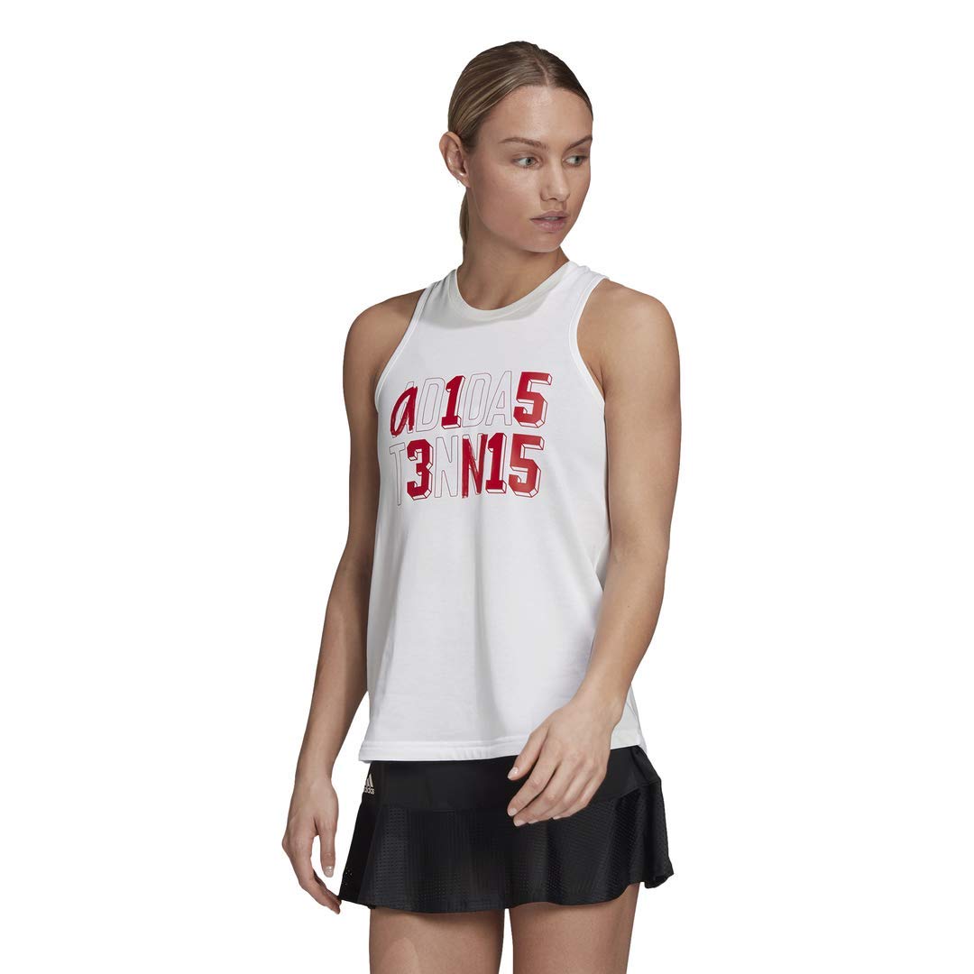 adidas womens Tennis Graphic Logo Tank Top Shirt, White, Small US