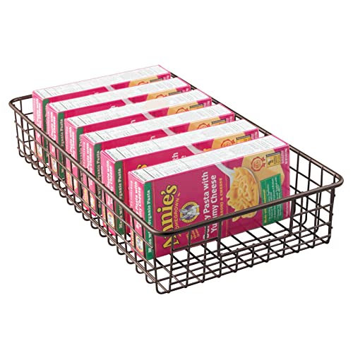 mDesign Metal Wire Food Storage Shallow Bin Basket with Handles for Organizing Kitchen Cabinets, Counter, Pantry Shelf - Perfect for Snacks, Drinks - Concerto Collection - Bronze