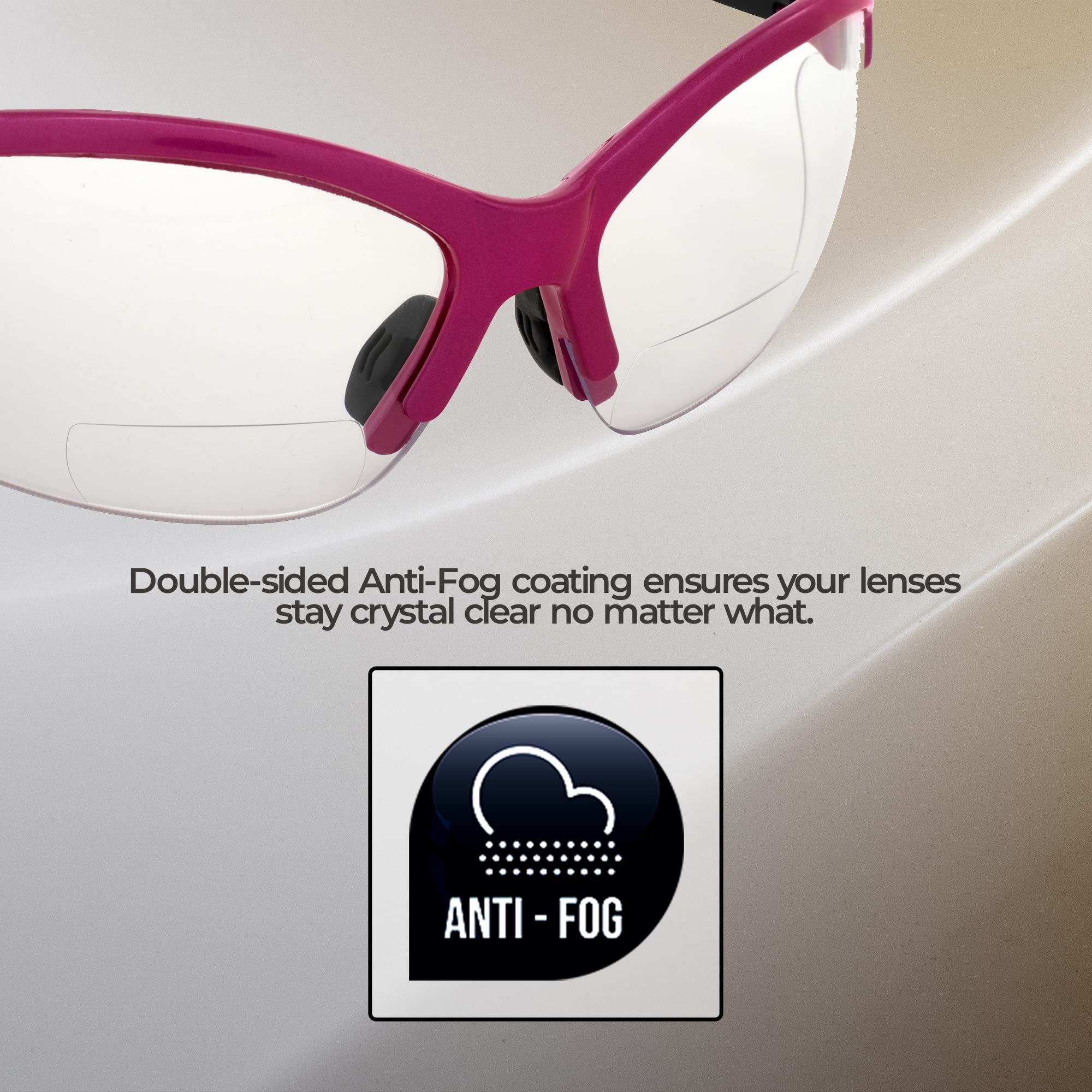 Global Vision Eyewear Cougar Series Bifocal 2.5 Lens Magnification Safety Sunglasses, Clear Lens, Gloss Dark Pink Frame
