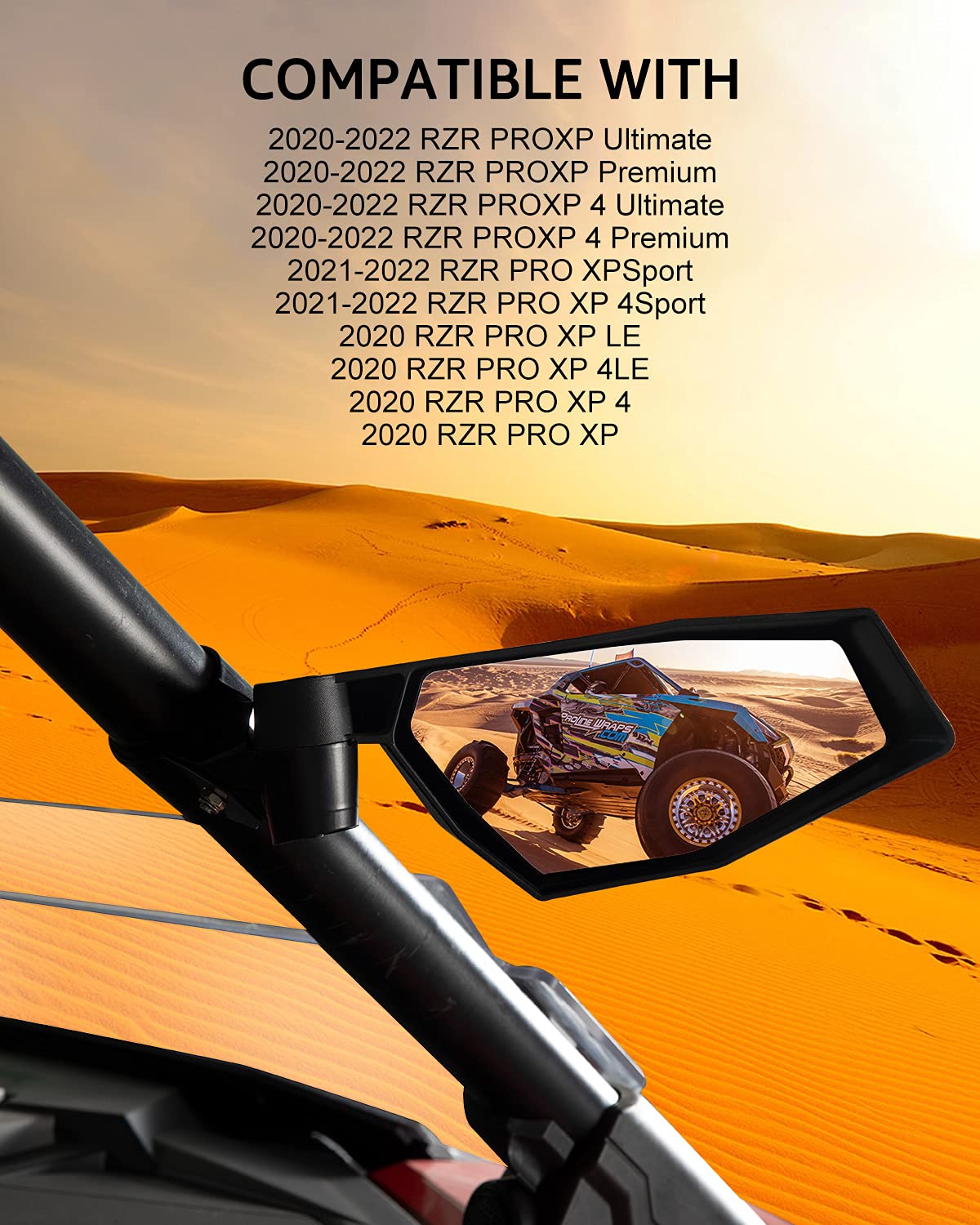 A & UTV PRO Side View Mirrors for 2020-2024 Polaris RZR Pro XP 4, RZR Pro R, RZR Turbo R, Adjustable Break Away Folding Side by Side Rear View Mirror Accessories, Replace OEM # 2883762, 2PCS