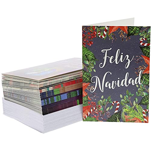 Sustainable Greetings Feliz Navidad Christmas Cards Assortment with Envelopes, 6 Festive Designs (4 x 6 In, 48 Pack)