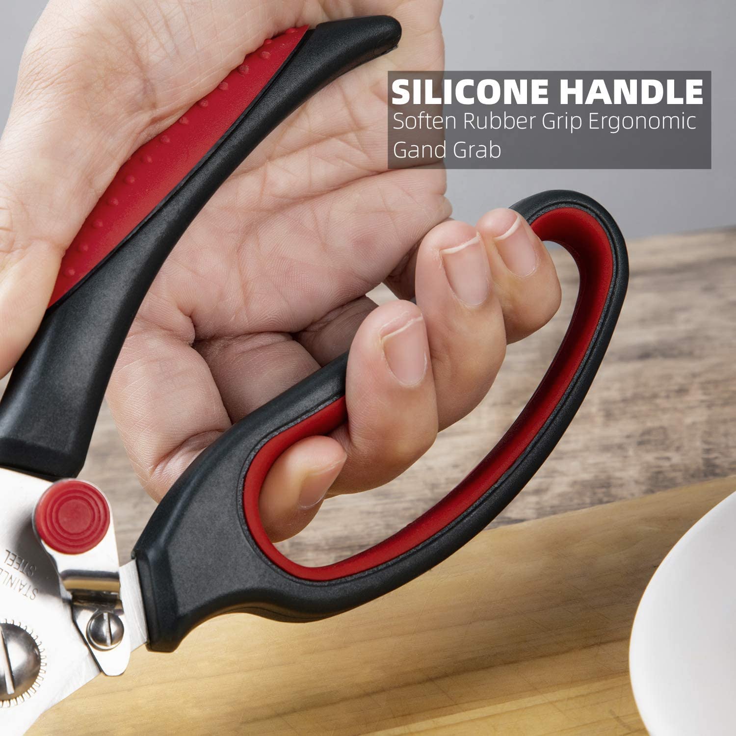 ACELONE Spring Loaded Poultry Shears - Heavy Duty Kitchen Chicken Shears With Anti-Slip Handle & Safety Lock - Poultry Scissors For Meat, Game, Chicken, Bone, Poultry & More.
