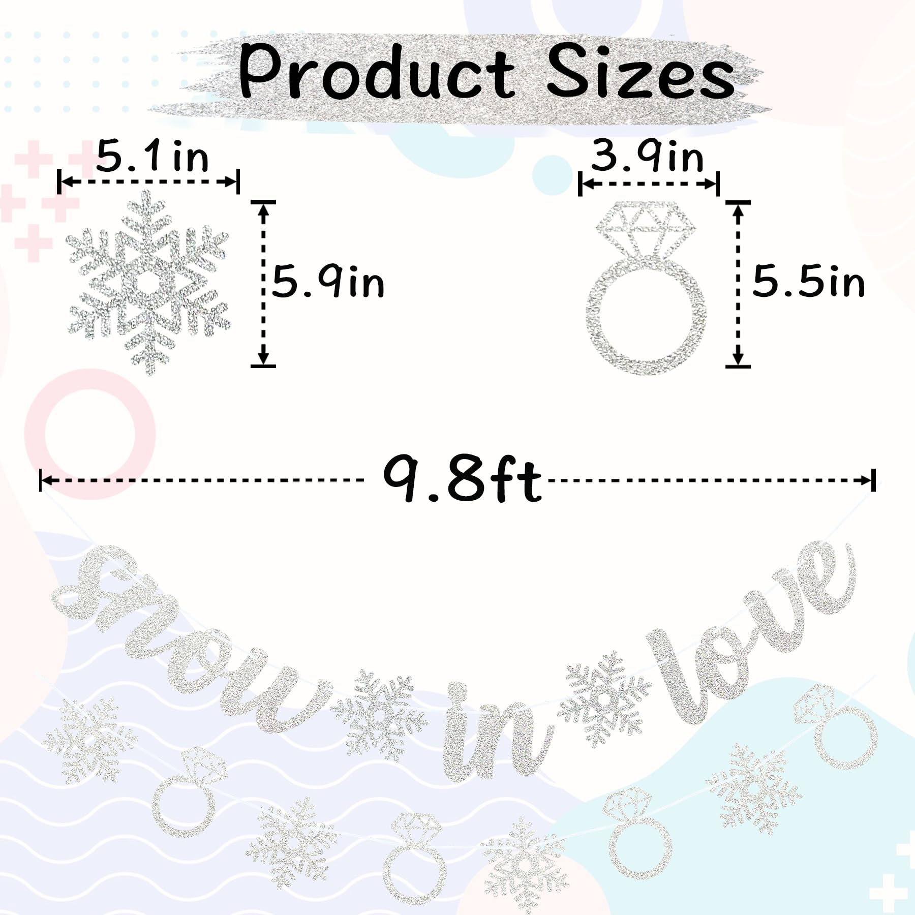 VILIFEVER 2 Pieces Snow in Love Banner Winter Bridal Shower Decorations, Glitter Silver Snowflake Ring Garland for Winter Snow Theme Wedding Engagement Party Decorations