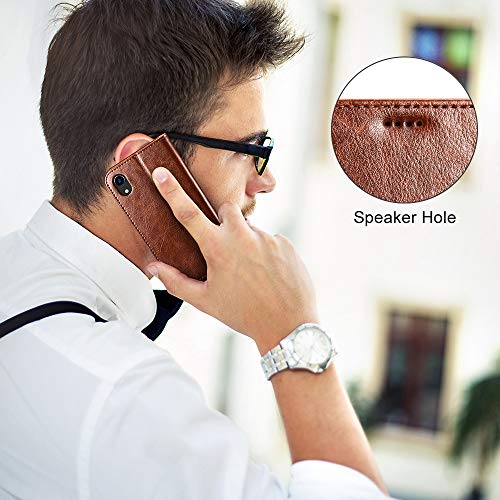 ICARERCASE iPhone XR Wallet Case, Premium Leather Case Built-in Credit Card and Cash Slots, Folio Flip Cover with Kickstand Support Wireless Charging for Apple iPhone XR (2018) 6.1 inch- Brown