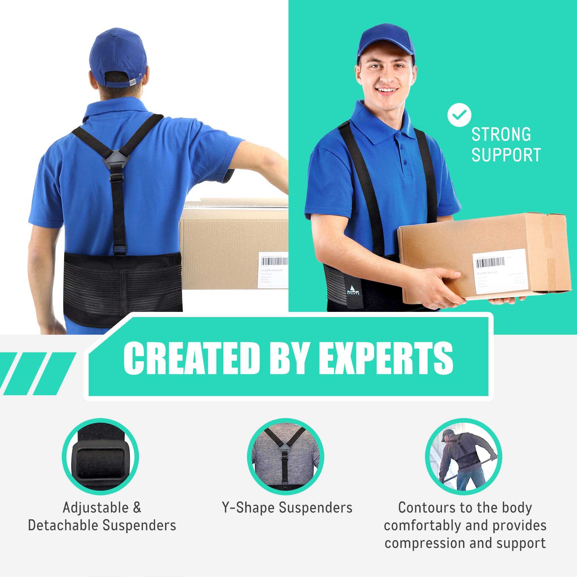 AllyFlex Sports® Back Brace For Lifting Work Y-shape Suspenders Safety Belt With Dual 3D Lumbar Support Relieve Pain, Prevent Injury (M (30'' - 37''))