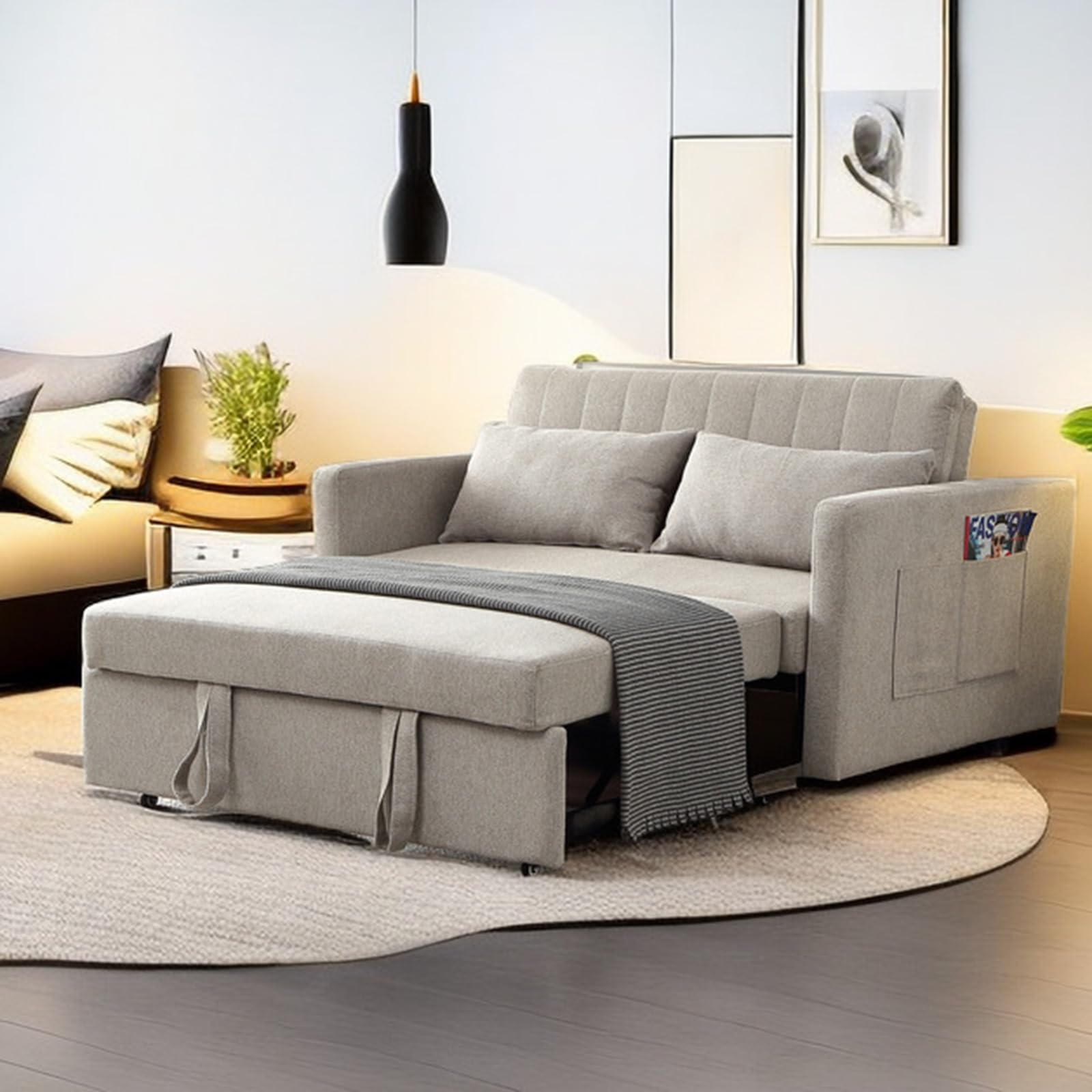 N NOORDENIYA Convertible Sleeper Sofa Bed, 3 in 1 Multifunctional Loveseat Sofa Bed, Pull Out Sleeper Couch Bed with Adjustable Backrest, Modern Sofa Bed for Home Small Space Living Room,Light Grey
