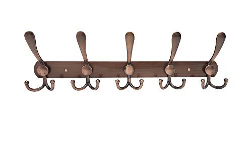 FairyCity Coat Rack Wall Mounted, Metal Heavy Duty Coat Hooks Rail,5 Tri Hooks Wall Coat Hanger Rack for Bedroom,Bathroom Dorm Hanging Towel Clothes Hat Jacket etc (Bronze-2 Pack)
