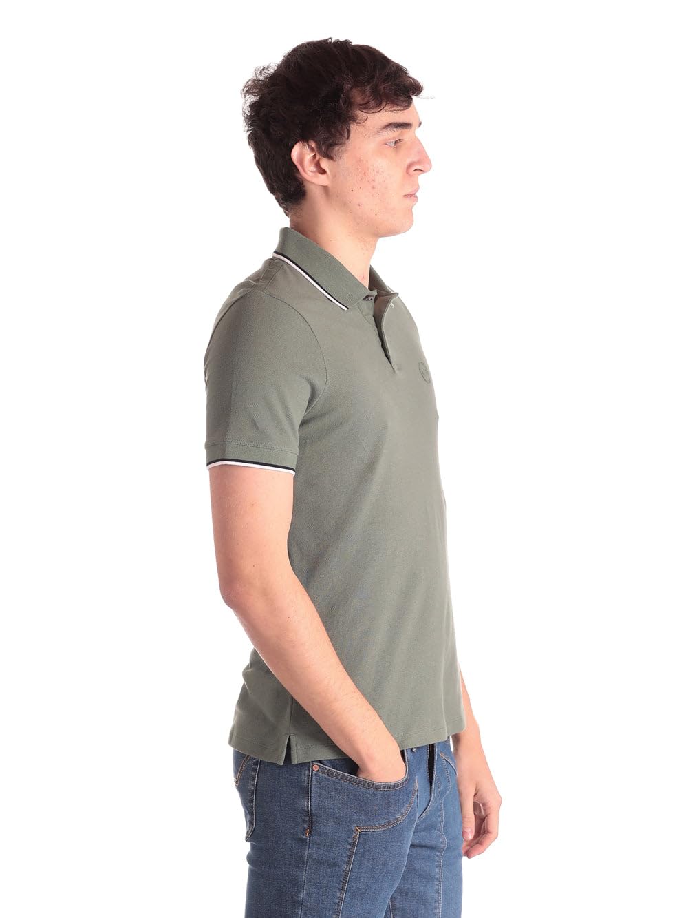 A | X ARMANI EXCHANGE Men's Tipped Pique Polo, Duck Green, Large