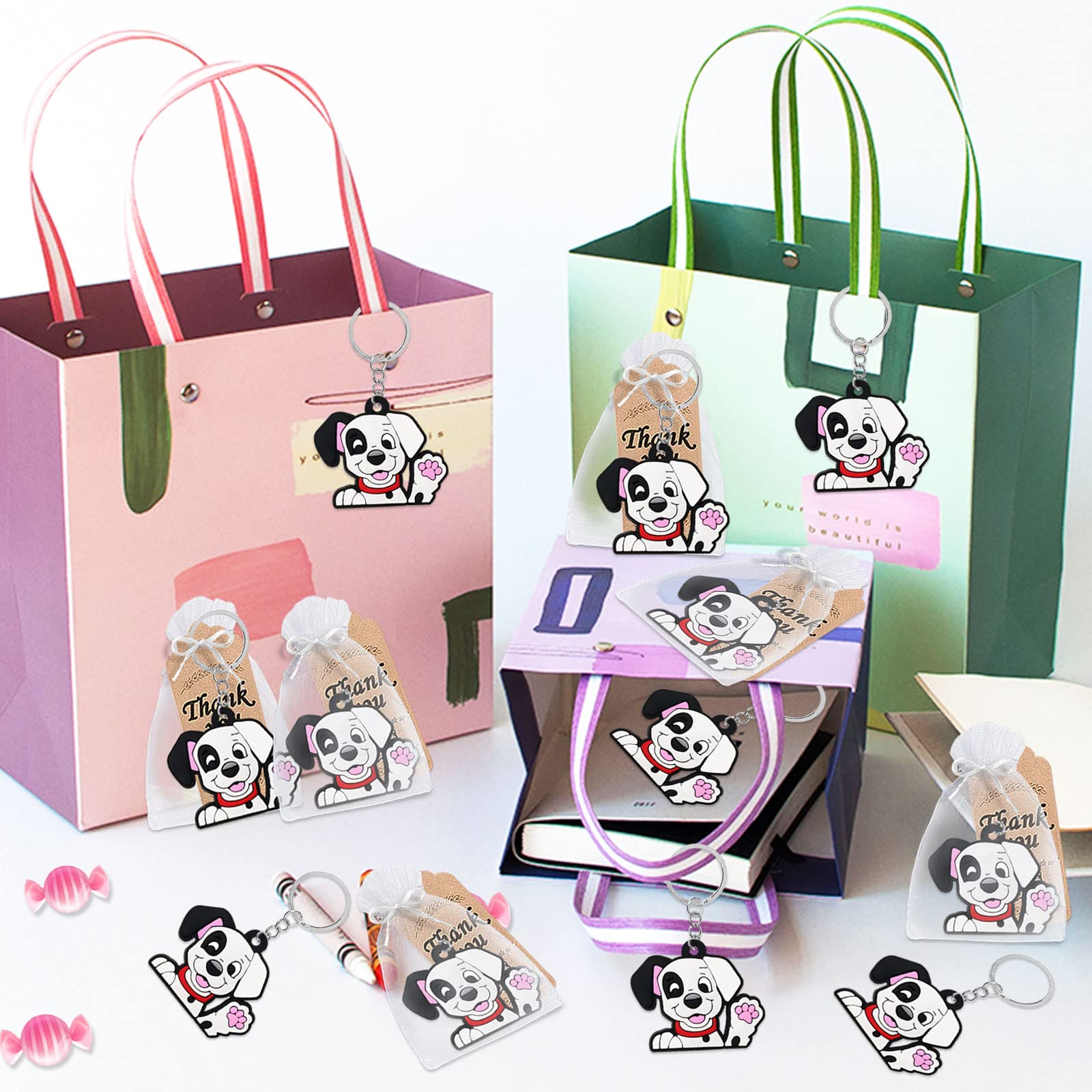 CiciBear 24 Pack Dalmatian Keychains Party Decoration for Guests, Dalmatian Themed Party, Baby Shower, School Party, Kids Birthday
