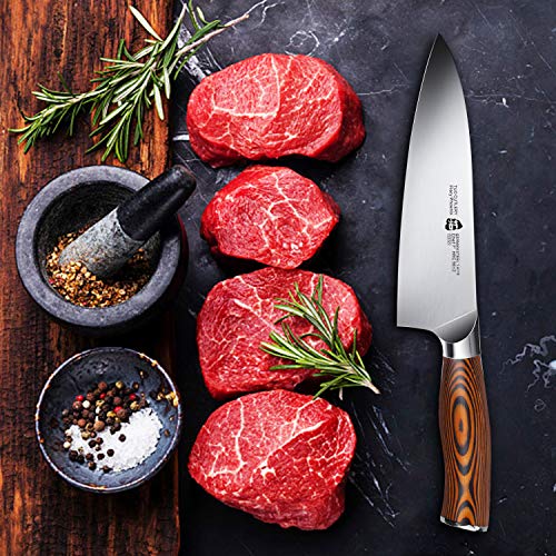 TUO Chef Knife- Kitchen Chefs Knife - High Carbon German Stainless Steel Cutlery - Rust Resistant - Pakkawood Handle - Luxurious Gift Box Included - 7 - Fiery Phoenix Series