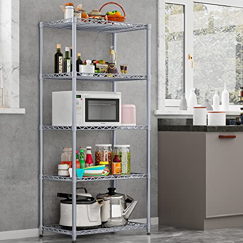 INGIORDAR 5-Shelf Metal Shelving Storage Unit with Adjustable Legs Wire Organizer Rack for Bathroom Kitchen Garage,(Silver,29.5 "L x 13.8" W x 62.2 "H)