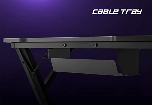 CubiCubi Luna Gaming Desk 47 inch Gamer Workstation, Home Computer Carbon Fiber Surface Gaming Desk PC Table with Cable Tray and Headphone Hook