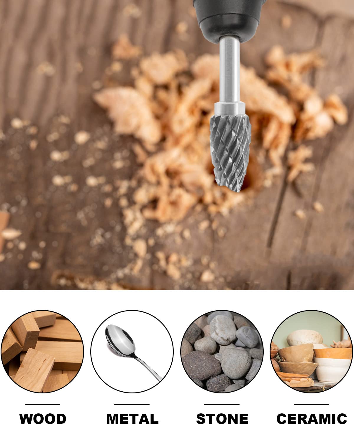 AKCIAON Carbide Burr Set 20PC Rotary Grinder Burr Bits,1/8" Shank Die Grinder Bits,Professional Tungsten Double Cutting Burrs Compatible with Dremel Carbide Bits for Metal Carving Grinding Engravingā¦