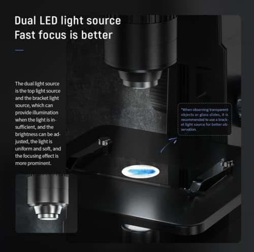 Digital Microscope, 0X-2000X Biological Microscope, WiFi & USB Connection with Dual Lens, 11 LEDs, iOS & Android Windows MacOS Compatible, for School Laboratory Home Education