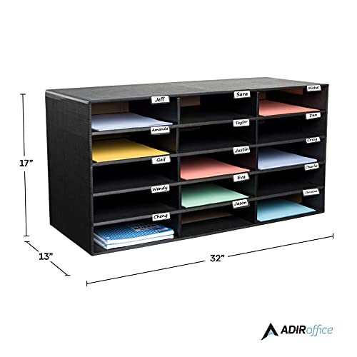 AdirOffice Cardboard Paper Organizer - Classroom Mailbox, Literature Organizers, Office Sorter Mailboxes, Construction papers Storage with Slots, Compartment Shelf Holder (15 Slot, Black)