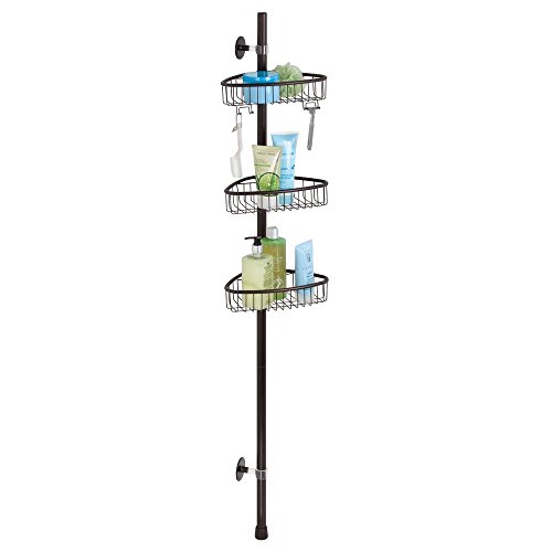 InterDesign AFFIXX, Peel-and-Stick Strong Self-Adhesive Forma Bathroom Corner Shower Caddy Pole for Shampoo, Conditioner, Soap - Bronze