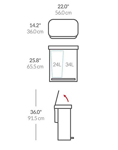 simplehuman 58 Liter / 15.3 Gallon Stainless Steel Touch-Free Dual Compartment Rectangular Kitchen Trash Can Recycler with Voice and Motion Sensor, Activated, Brushed