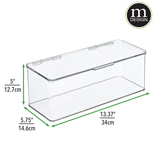 mDesign Plastic Stackable Tall Storage Bin Container Box with Hinged Lid for Kids Room, Play Room, Nursery for Organizing Toys, Games, Puzzles, Craft and School Supplies - 8 Pack - Clear