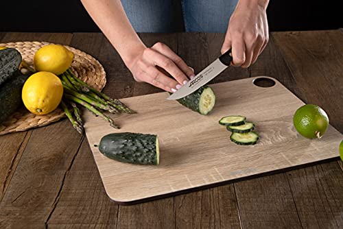 ARCOS Kitchen Knife Set 4 Pieces. 3 Chef Knives and 1 Scissors of Stainless Steel and Ergonomic Polyoxymethylene Handle for Cutting Meat, Fish and Vegetables. Series Maitre. Color Black