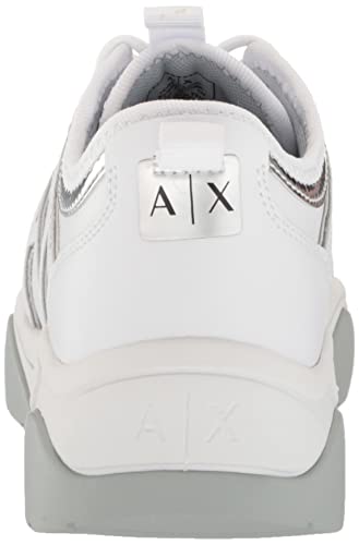 A | X ARMANI EXCHANGE Women's Colorblock Fashion Sneaker, Op.White+Silver, 8.5