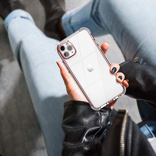 SURITCH Compatible with iPhone 11 Pro Max Clear Case,[Built in Screen Protector][Camera Lens Protection] Full Body Protective Shockproof Bumper Rugged Cover for iPhone 11 Pro Max 6.5 Inch (Rose Gold)