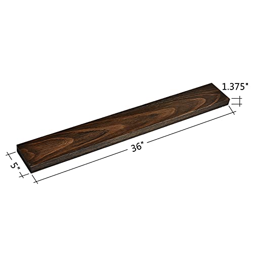 WELLAND Bradley Brown Floating Shelves Set of 2 Handmade Wood Wall Shelves Rustic Wall Mounted Shelves 5" Deep Narrow (Dark Brown, 36 inch)