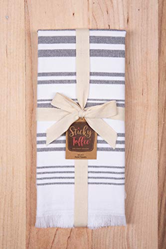 Hand Towels for Bathroom Set of 2, 100% Cotton, 28x16 in, Turkish White Soft and Absorbent Decorative Bath Hand Towels, Modern Gray Striped Towels