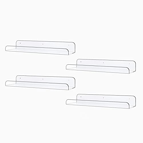 MEISHIDA Acrylic Floating Shelves, Set of 4, 15" Funko Pop Shelves Wall Mounted, Acrylic Shelves for Bathroom, Living Room, Kitchen