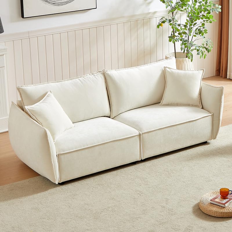 AZSJML 88" Chenille Cloud Sofa Couch, Modern Deep Seat Sofa for Living Room, Oversized 3-Seater Couch with 2 Pillows, Comfy Upholstered Sofa for Bedroom, Apartment, Office, Light Green