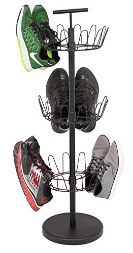 Internet's Best 3 Tier Metal Shoe Tree - Black Finish - 18-Pair Shoe Organization Rack - Storage Organizer - Free Standing Tower Weighted Base - Strong Sturdy