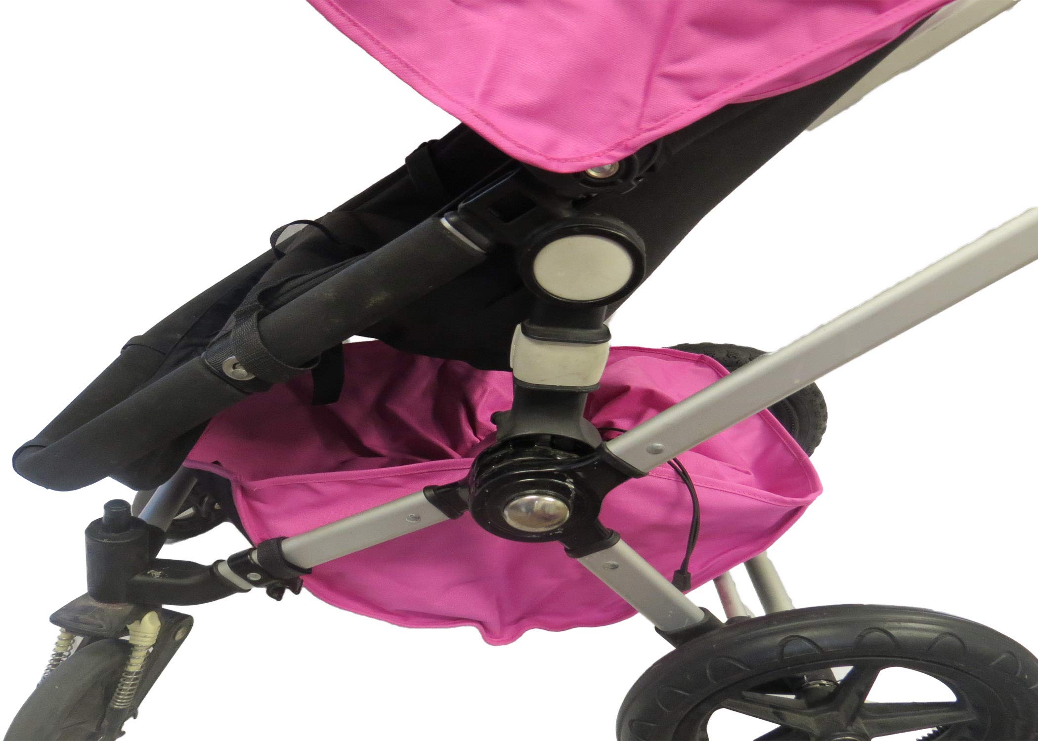 Pink Sun Shade Canopy and Large Under Seat Storage Basket Plus Free Handle Bar Covers for Bugaboo Cameleon 1, 2, 3, & Frog Baby Child Strollers