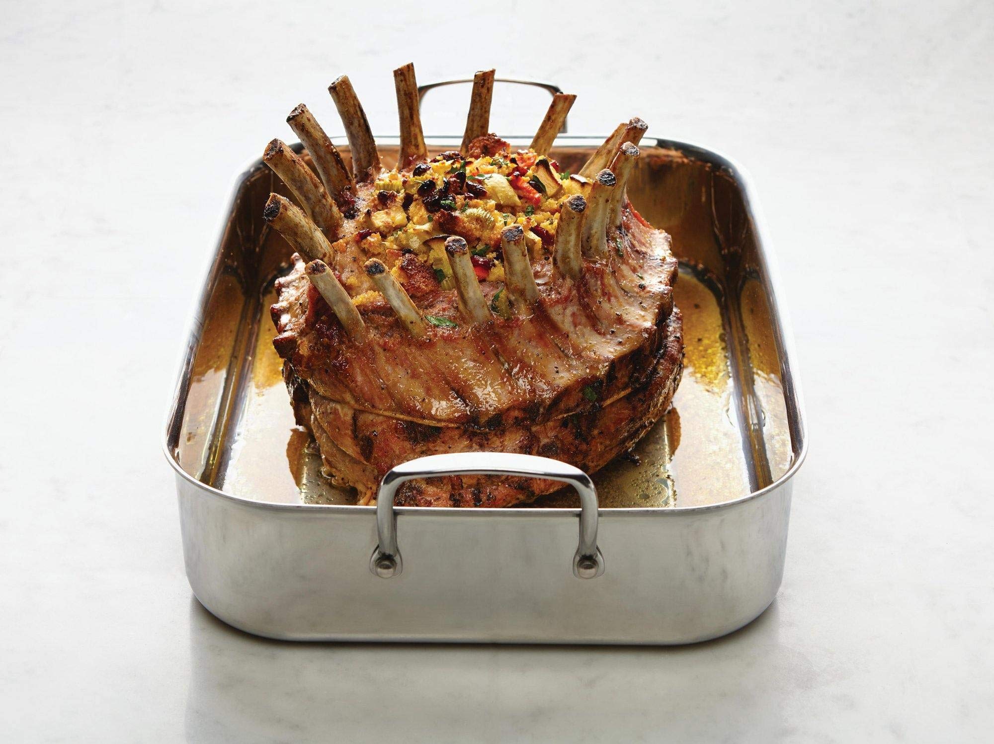Anolon Triply Clad Stainless Steel Roaster / Roasting Pan with Rack - 17 Inch x 12.5 Inch, Silver