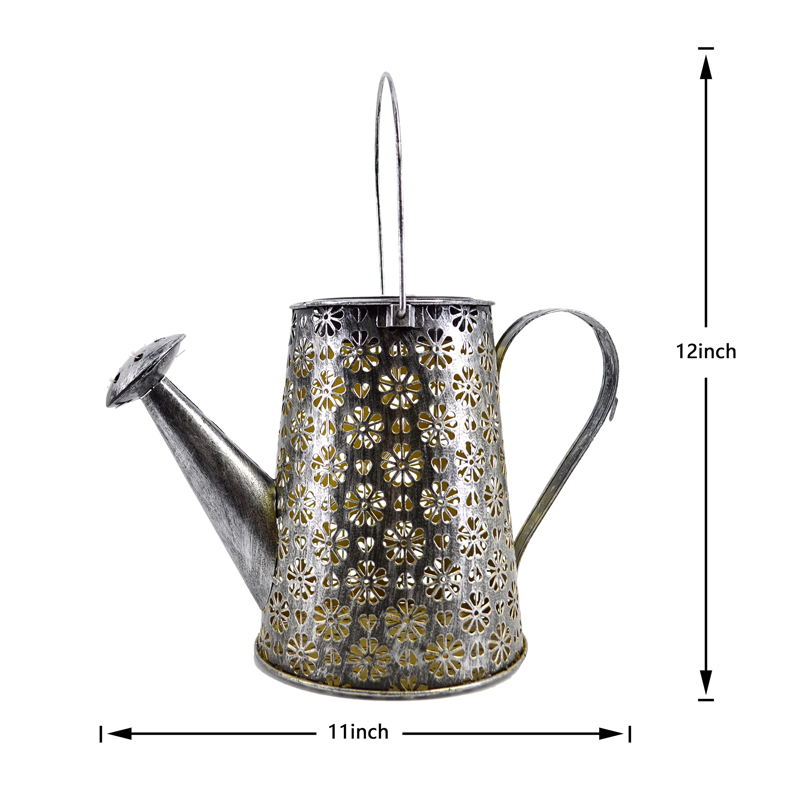 Cubular Solar Watering Can with Lights Outdoor - Metal Waterproof Garden Flower Decor Stake Light Art Decor Gift for Table Patio Yards Pathway Party - Hanging Solar Lantern with Fairy Waterfall Light