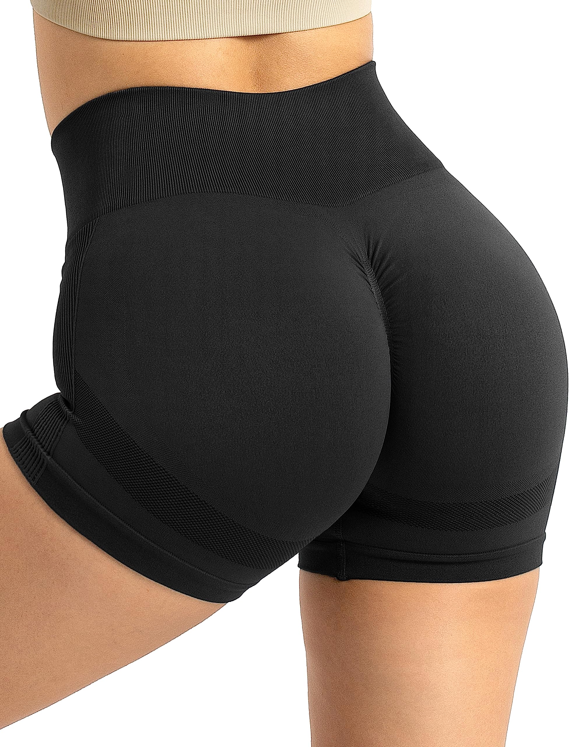 A AGROSTE High Waist Workout Shorts for Women Seamless Scrunch Butt Lifting Short Gym Smile Contour Cycling Biker Shorts A-Black