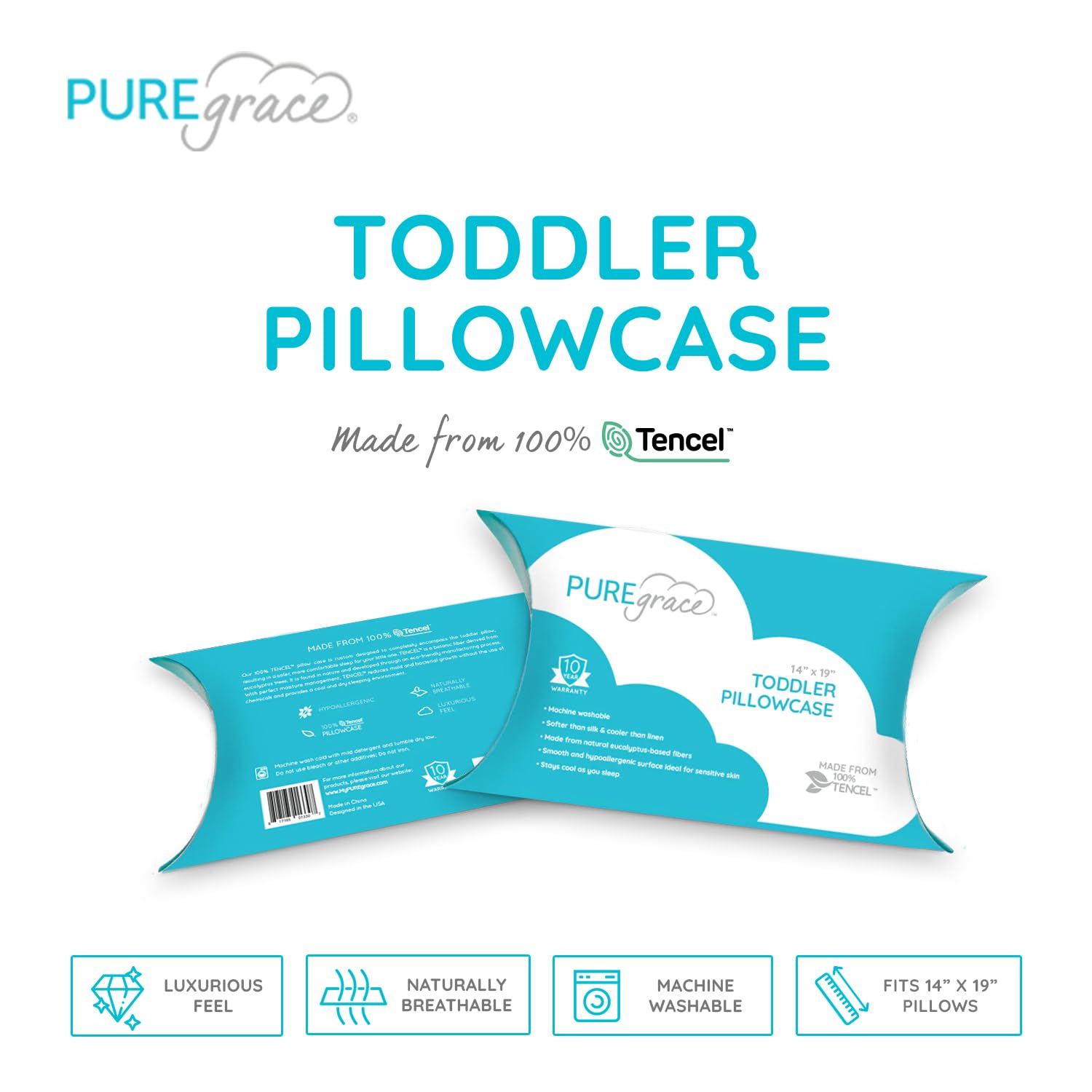 PUREgrace Tencel Toddler Pillowcase β Washable and Soft, Sized for All Toddler Pillows, Breathable and Smooth with Secure Flap Design