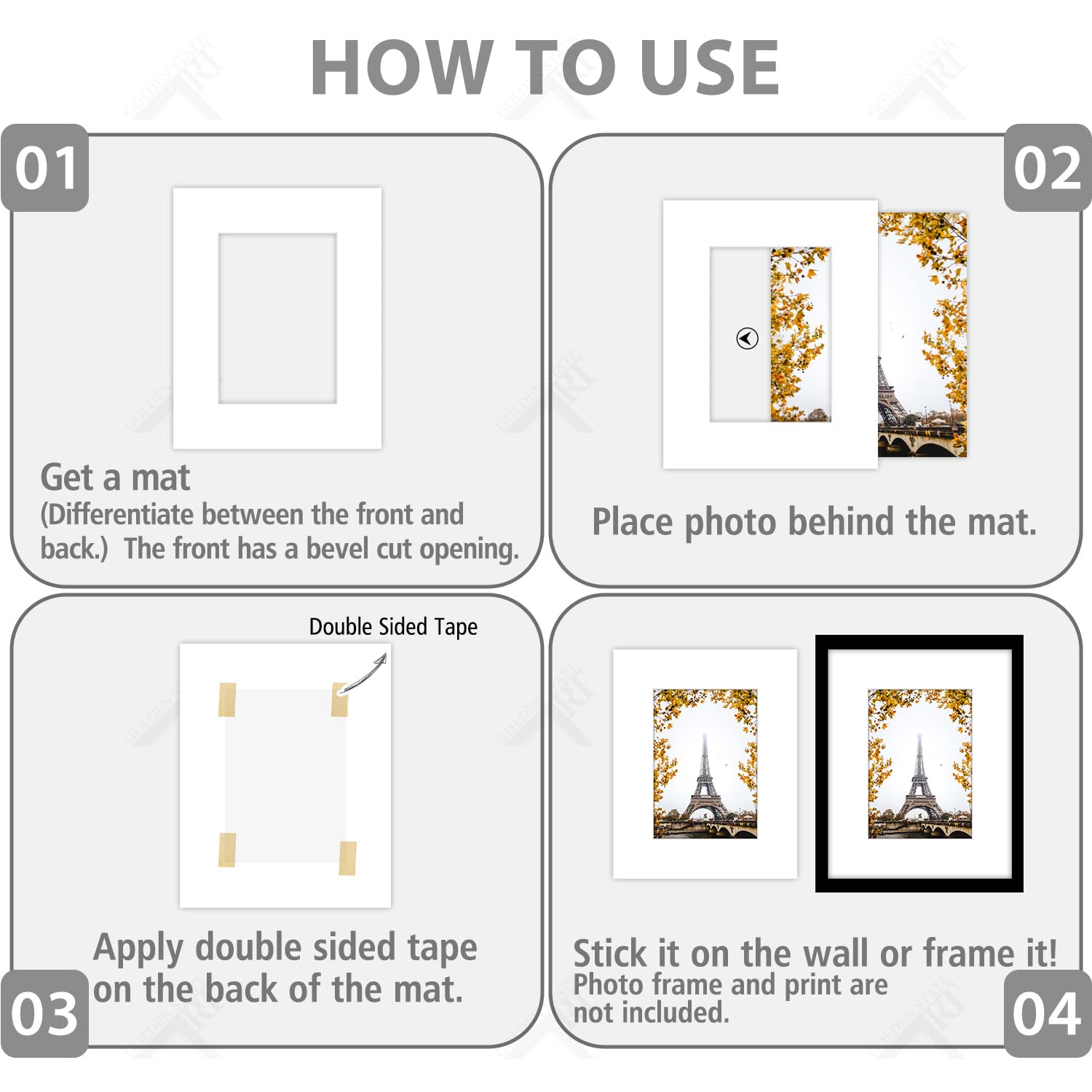 Golden State Art, 8x10 White Picture Mats with White Core Bevel Cut for 5x7 Pictures (Pack of 10 Mats)