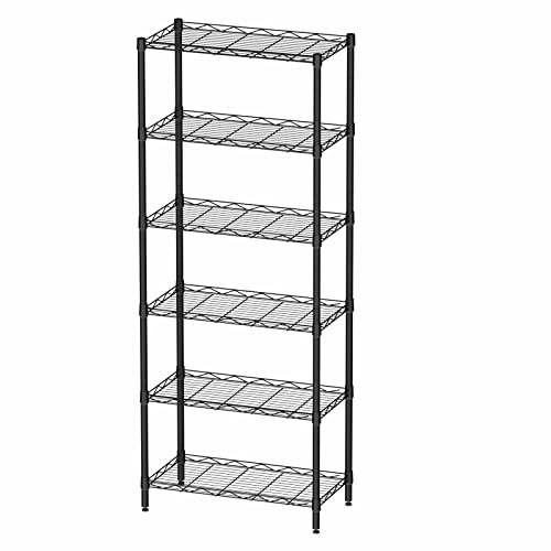 SINGAYE 6-Shelf Storage Shelf Wire Shelving Unit Metal Shelves Unit Storage Adjustable, Standing Shelf Units with PP Liner 21.25" W X 11.41D X 69 "H (Black)