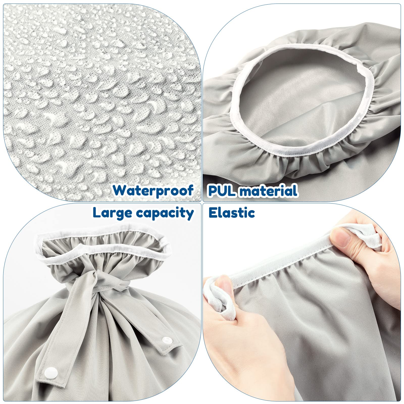 8 Pack Reusable Pail Liner for Cloth Diapers Waterproof and Washable Wet Bag Water-resistant Diaper Pail Refills Diaper Trash Bags with Snaps Cloth Diaper Pail for Laundry Kitchen Garbage, Black Gray