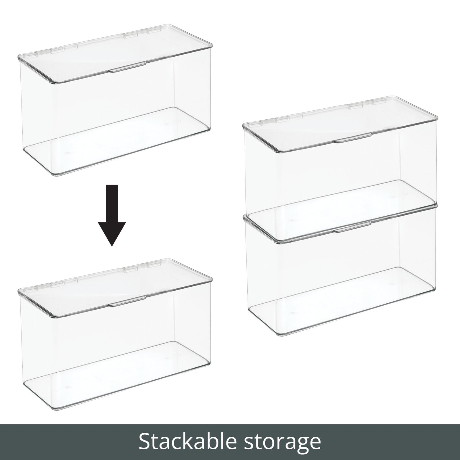 mDesign Plastic Bathroom Storage Organizer Box Containers with Hinged Lid for Vanity Drawers - Holds Lotions, Face Towels, Cotton Swabs, Soap, or Accessories - Lumiere Collection - 4 Pack - Clear