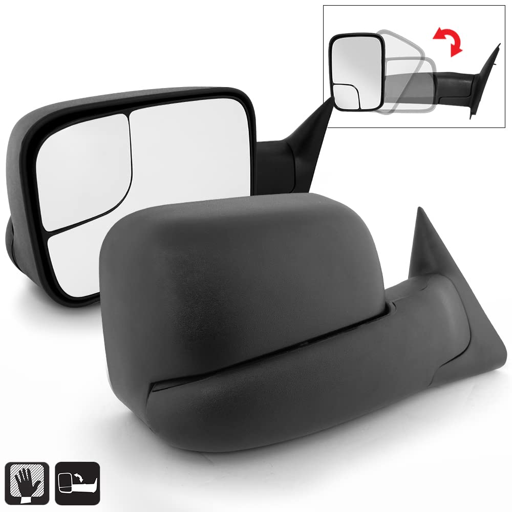 ACANII - Telescoping Flip Up MANUAL Towing Mirrors Non Heat For Left+Right 1994-2001 Dodge RAM 1500 94-02 2500/3500