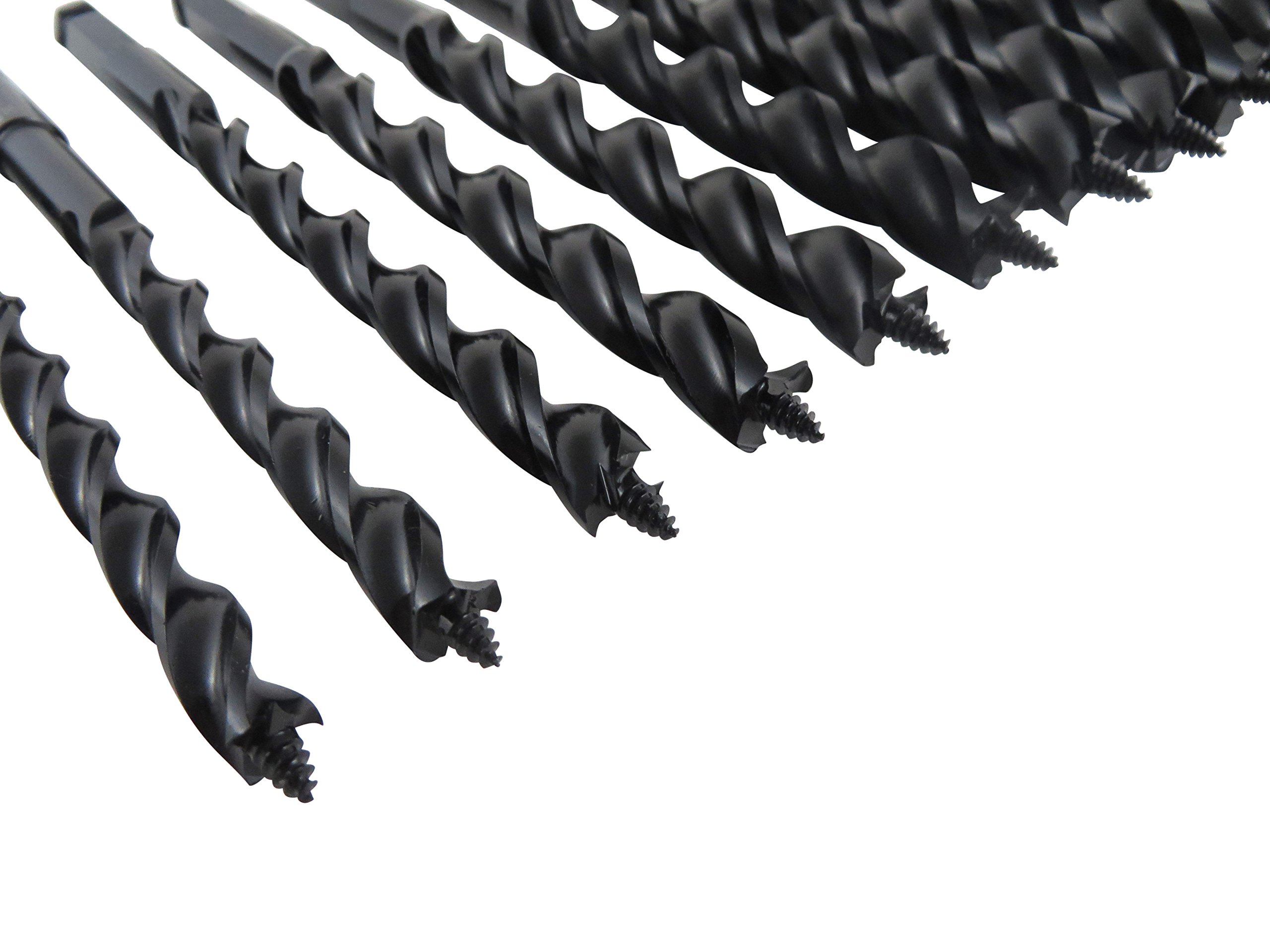 WoodOwl 11 Piece Set with Sizes 3/8" to 1" by 1/8ths x 7-1/2” Long Ultra Smooth Tri Cut Auger Hand Brace Boring Bit PTEE coated 09703 to 09713x1/8
