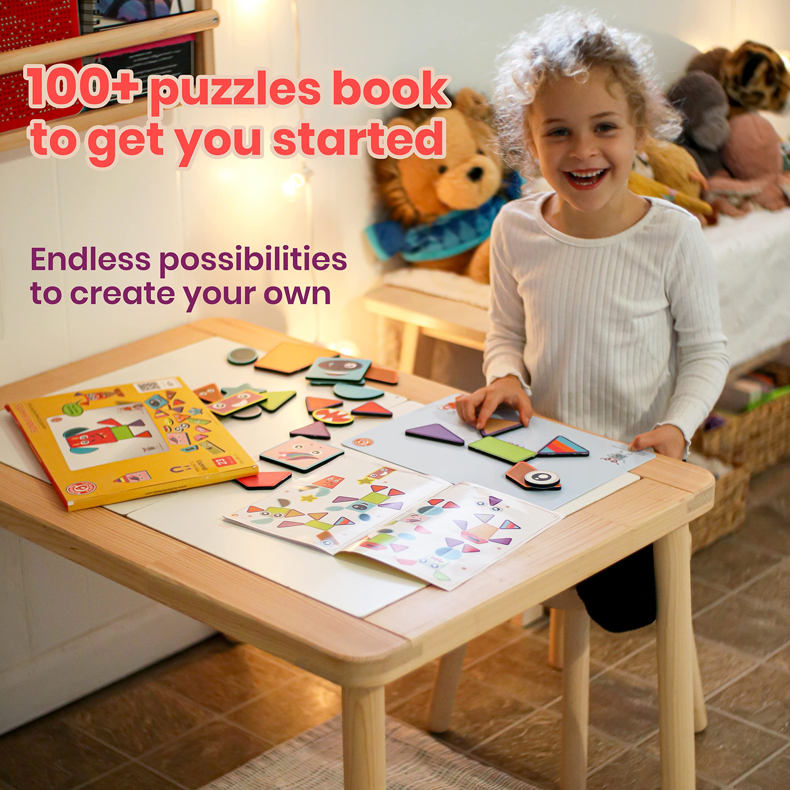 ButterflyEdufields 100+ Magnetic Puzzles for Kids 3 4 5 Years Old | Mix & Match Fun Shapes & Emoticons 100+ Play Challenges | Creative Birthday Gift for Kids