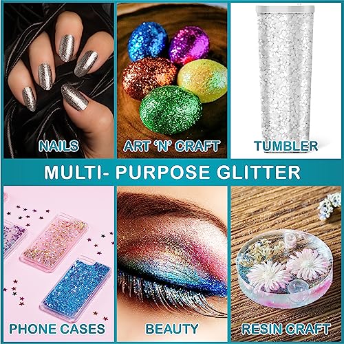 Glitter- Noverbee Silver Glitter, Fine Glitter- 50g Extra Fine Glitter. Great Resin Accessories, Craft Glitter, Glitter Powder for Slime, Powder for Nails, tumblers, Ornaments, Candle.