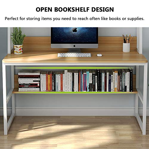 Tribesigns Computer Desk with Hutch, 47 inches Home Office Desk with Space Saving Design with Bookshelf for Small Spaces (Light Walnut, 47)