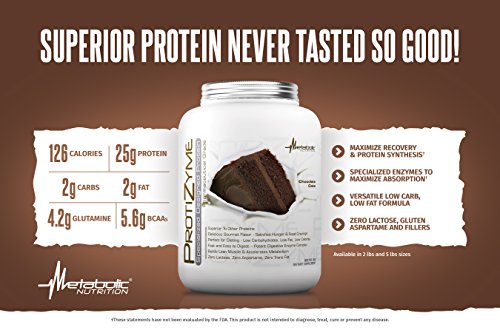 Metabolic Nutrition | Protizyme | 100% Whey Protein Powder | High Protein, Low Carb, Low Fat with Digestive Enzymes, 24 Essential Vitamins and Minerals | Vanilla Cake, 2 Pound