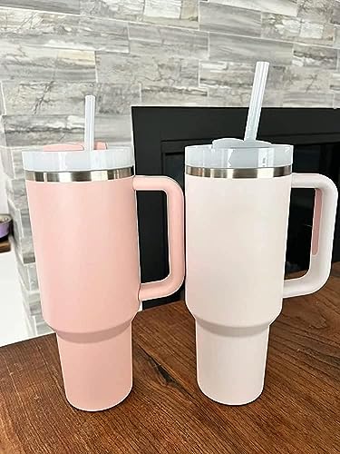 7DAY'S Stainless Steel Water Bottle with Handle and Straw Lid - 40 oz Reusable Tumbler for Hot and Cold Beverages (White, 40)