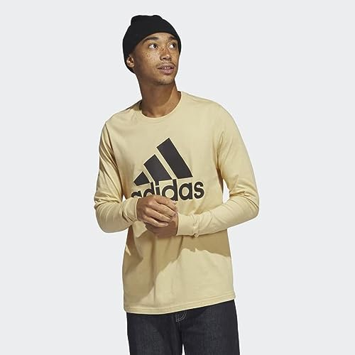 adidas Amplifier Long Sleeve Badge of Sport Tee Men's, Beige, Size XXX-Large
